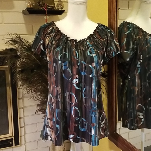 Carol Rose | Tops | Carol Rose Peasant Blouse Turqbrown Sz L | Poshmark